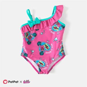 L.O.L. Surprise! Mommy and Me Swimsuit Allover Print One Shoulder Ruffled Family Matching One Piece Swimsuit rediance Baby Girl 6-9 Months Dark Pink