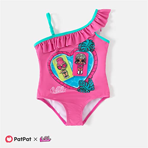 L.O.L. Surprise! Mommy and Me Swimsuit Allover Print One Shoulder Ruffled Family Matching One Piece Swimsuit rediance Baby Girl 6-9 Months Dark Pink