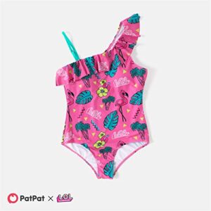 L.O.L. Surprise! Mommy and Me Swimsuit Allover Print One Shoulder Ruffled Family Matching One Piece Swimsuit rediance Baby Girl 6-9 Months Dark Pink