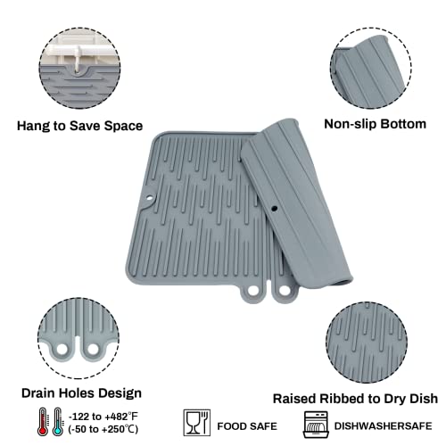 Silicone Drying Mat, 16'' x 12'' - Dish Drying Mat, Heat Resistant Hot Pot Holder, Dish Mat Drying Kitchen Mat Non-Slip, Silicone Sink Mat for Kitchen Counter and Washing Dishes, BPA Free