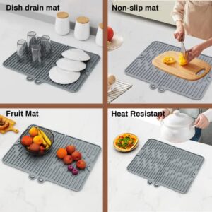 Silicone Drying Mat, 16'' x 12'' - Dish Drying Mat, Heat Resistant Hot Pot Holder, Dish Mat Drying Kitchen Mat Non-Slip, Silicone Sink Mat for Kitchen Counter and Washing Dishes, BPA Free