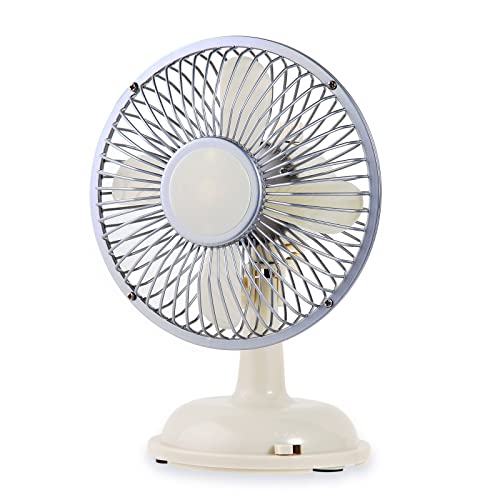 Retro Desk Fan with Oscillating Function, USB-Powered Table Fan, Portable and Quiet - 6 Inch, 2 Speeds, Small Fan Vintage Style, Perfect for Office, Camping, and Home,Bedroom, Desktop (Vintage White)