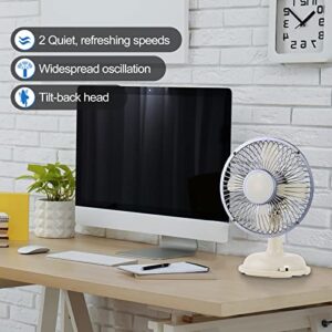 Retro Desk Fan with Oscillating Function, USB-Powered Table Fan, Portable and Quiet - 6 Inch, 2 Speeds, Small Fan Vintage Style, Perfect for Office, Camping, and Home,Bedroom, Desktop (Vintage White)