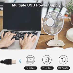 Retro Desk Fan with Oscillating Function, USB-Powered Table Fan, Portable and Quiet - 6 Inch, 2 Speeds, Small Fan Vintage Style, Perfect for Office, Camping, and Home,Bedroom, Desktop (Vintage White)