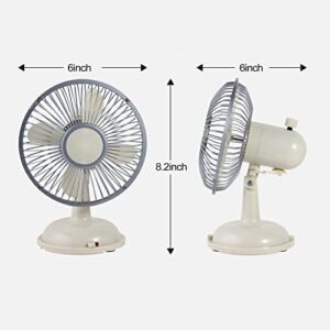 Retro Desk Fan with Oscillating Function, USB-Powered Table Fan, Portable and Quiet - 6 Inch, 2 Speeds, Small Fan Vintage Style, Perfect for Office, Camping, and Home,Bedroom, Desktop (Vintage White)