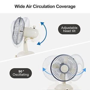 Retro Desk Fan with Oscillating Function, USB-Powered Table Fan, Portable and Quiet - 6 Inch, 2 Speeds, Small Fan Vintage Style, Perfect for Office, Camping, and Home,Bedroom, Desktop (Vintage White)