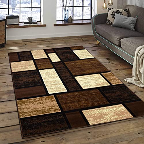 Indoor Blocks Brick Geometric Fabric Brown Area Rug Carpet (8’ X 10’)