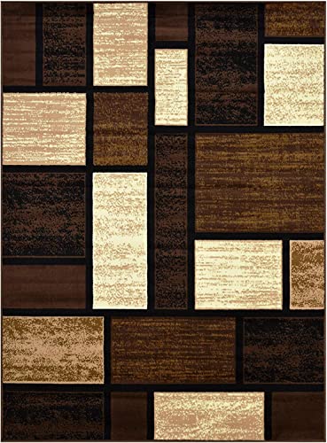 Indoor Blocks Brick Geometric Fabric Brown Area Rug Carpet (8’ X 10’)