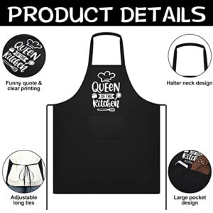 Jeyiour Set of 3 Women Kitchen Aprons with Funny Quotes Black Pocket Apron with Adjustable Waist Tie Cute Aprons for Cooking Baking