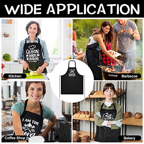 Jeyiour Set of 3 Women Kitchen Aprons with Funny Quotes Black Pocket Apron with Adjustable Waist Tie Cute Aprons for Cooking Baking