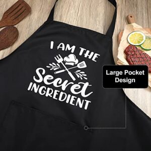 Jeyiour Set of 3 Women Kitchen Aprons with Funny Quotes Black Pocket Apron with Adjustable Waist Tie Cute Aprons for Cooking Baking