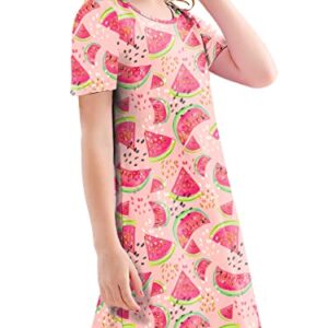 Summer Watermelon Dress Girl Short Sleeve Tshirt Dresses Tropical Pink Midi Flare Dress 11-12 Years