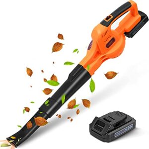 WISETOOL 20V Cordless Leaf Blower with Battery and Charger, Leaf Blower Battery Operated, Rechargeable Electric Handheld Leaf Blower Variable Speed With 2 Tubes For Patio, Leaves & Snow Blowing-Orange