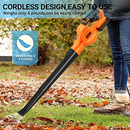 WISETOOL 20V Cordless Leaf Blower with Battery and Charger, Leaf Blower Battery Operated, Rechargeable Electric Handheld Leaf Blower Variable Speed With 2 Tubes For Patio, Leaves & Snow Blowing-Orange