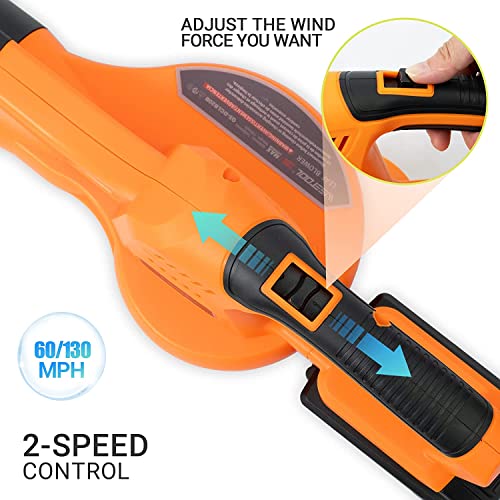 WISETOOL 20V Cordless Leaf Blower with Battery and Charger, Leaf Blower Battery Operated, Rechargeable Electric Handheld Leaf Blower Variable Speed With 2 Tubes For Patio, Leaves & Snow Blowing-Orange