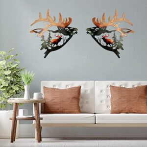 Bochino Set of 2 Elk Wall Art Decor Deer Metal Wall Decor Rustic Cabin Hunting Decor Metal Wall Art Sculpture Décor for Home Bedroom