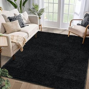 jolene.k black shag rugs for bedroom, 8x10 ft, luxurious soft thick fluffy kitchen mat, non slip floor carpet for living room dining room, indoor modern home decor shag rug nursery accent rug carpets