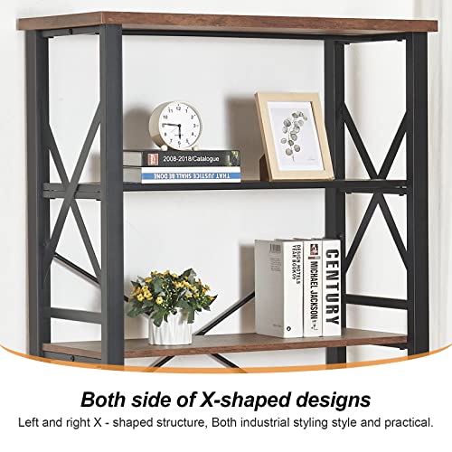 HOMBAZAAR Bookshelf, 5-Tier Industrial Bookshelves, Wood and Metal Bookcase,Free Standing Storage Small Modern Bookshelf for Living Room, Bedroom and Home Office，Brown