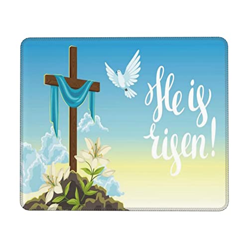 He is Risen Happy Easter Christian Cross Lily Religious Water Resistant Mouse Pad with Stitched Edge Computer Mouse Mat with Anti-Slip Rubber Base for Office Laptop Gaming Working 10 X 12 in