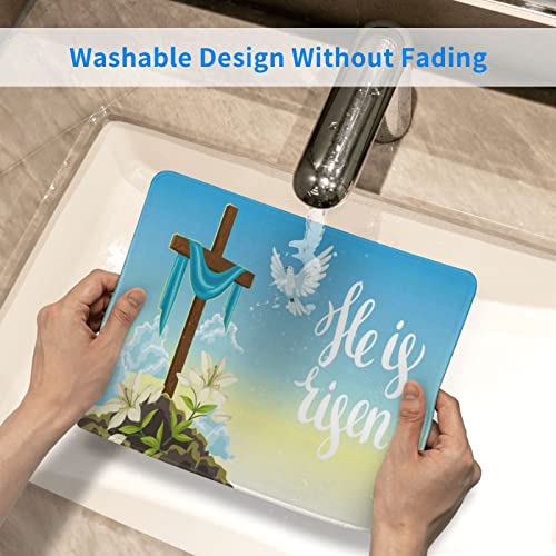 He is Risen Happy Easter Christian Cross Lily Religious Water Resistant Mouse Pad with Stitched Edge Computer Mouse Mat with Anti-Slip Rubber Base for Office Laptop Gaming Working 10 X 12 in