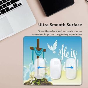 He is Risen Happy Easter Christian Cross Lily Religious Water Resistant Mouse Pad with Stitched Edge Computer Mouse Mat with Anti-Slip Rubber Base for Office Laptop Gaming Working 10 X 12 in