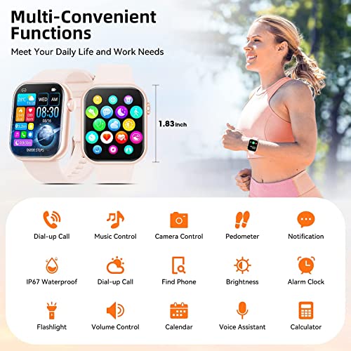 Smart Watch (Answer/Make Calls), 2023 Newest 1.83 Inch Fitness Tracker, Heart Rate/Sleep Monitor/Pedometer/Calories, Multiple Sports Modes, Waterproof Women's Men's Fitness Watch for Android iOS