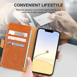 Bizzib for iPhone 13 Case Leather Wallet with Card Holder[ RFID Blocking] 360 Full Shockproof Protection Magnetic Closure Phone Cover with Card Slots and Wrist Strap for Apple iPhone 13 6.1in-Brown