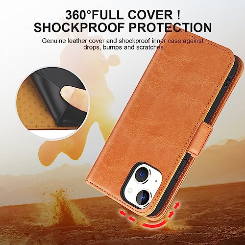 Bizzib for iPhone 13 Case Leather Wallet with Card Holder[ RFID Blocking] 360 Full Shockproof Protection Magnetic Closure Phone Cover with Card Slots and Wrist Strap for Apple iPhone 13 6.1in-Brown