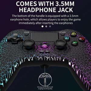 RALAN Wireless Controller with 8 Color Adjustable LED Lighting Compatible with PS4 Pro/PS4 Slim/PS3/PC/IOS/Nintendo Switch/PS4 Controller Dualshock 4, with Headphone Jack for FPS Game （Black）