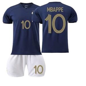 France Mbappe Home Blue Soccer Kids Jersey + Shorts Set Kit for Youth Size XL (12 Years Old)