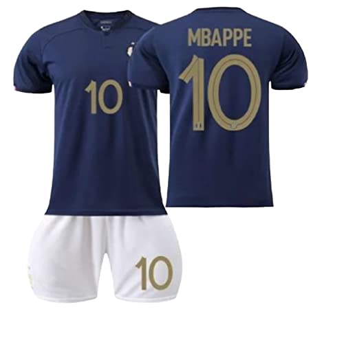 France Mbappe Home Blue Soccer Kids Jersey + Shorts Set Kit for Youth Size XL (12 Years Old)