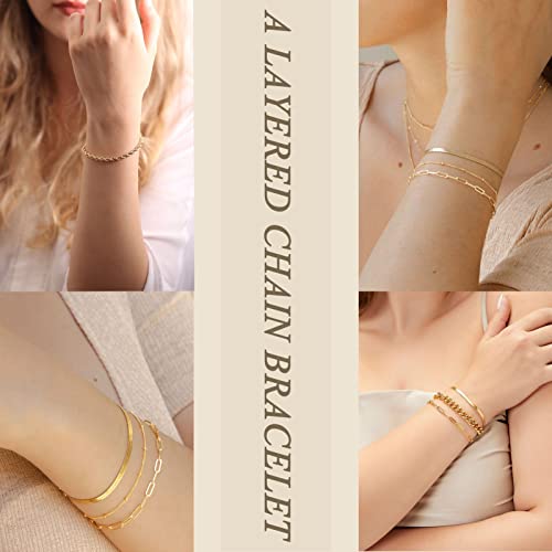 Gold Bracelets Sets for Women Girls, 14K Real Gold Plated Dainty Beaded Layered Bracelets, Simple Chain Tennis Bracelets Pack with Zirconia, Jewelry Gifts.