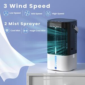 Portable Air Cooler Fan - Mini Desktop AC Cooler Fan with 2 Cool Mist & 3 Speeds, 7 Night LED Light & 3 Timer - Personal Air Conditioners Fan with Humidifier for Office, RV, Camping, Dorm Room