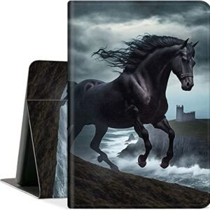 Case for All-New Fire 7 Tablet and Fire 7 Kids (12th Gen,2022 Release),Multi-Angle Viewing Leather Stand Folio Cover with Auto Wake/Sleep for Amazon Kindle Fire 7 inch 2022,Running Black Horse