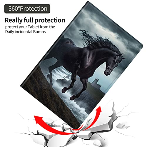 Case for All-New Fire 7 Tablet and Fire 7 Kids (12th Gen,2022 Release),Multi-Angle Viewing Leather Stand Folio Cover with Auto Wake/Sleep for Amazon Kindle Fire 7 inch 2022,Running Black Horse