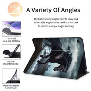 Case for All-New Fire 7 Tablet and Fire 7 Kids (12th Gen,2022 Release),Multi-Angle Viewing Leather Stand Folio Cover with Auto Wake/Sleep for Amazon Kindle Fire 7 inch 2022,Running Black Horse