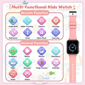 Smart Watch for Kids Watches - Kids Game Smart Watch Girls Boys Ages 4-12 Years with Music Player HD Touch Screen 23 Games Camera Alarm Video Pedometer Flashlight Kids Smartwatch Gift Toys (Pink)