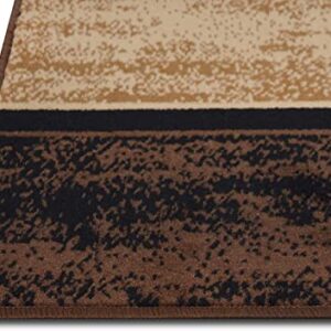 Champion Rugs Modern Contemporary Boxes Design Soft Indoor Area Rug Brown Carpet (8’ X 10’)