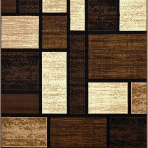 Champion Rugs Contemporary Modern Boxes Design Soft Indoor Area Rug Brown (8’ X 10’)