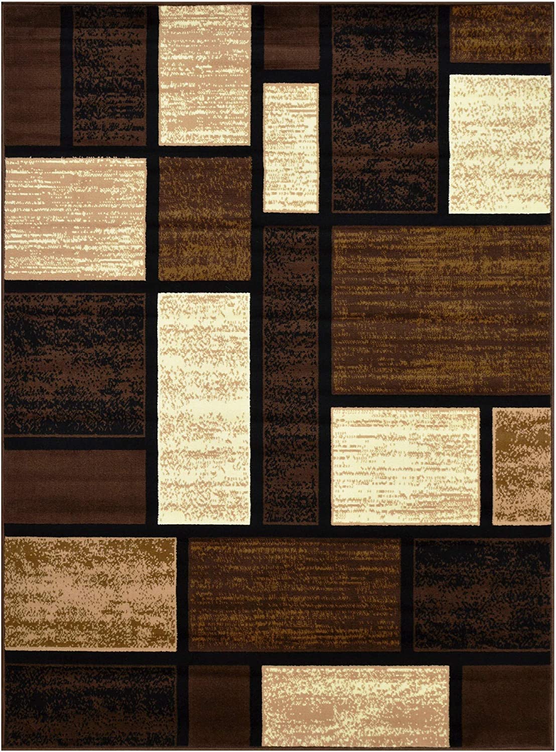 Champion Rugs Contemporary Modern Boxes Design Soft Indoor Area Rug Brown (8’ X 10’)