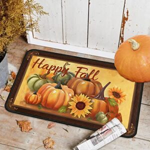 kukli kitchen happy fall pumpkin decorative door mat 30 x 17 inch, fall pumpkin sunflowers doormat indoor outdoor entrance floor mat non slip autumn thanksiving decor rubber welcome mats