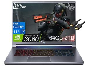 acer predator helios triton 500 se 16" qhd+ 165hz (intel core i7-11800h, 64gb ram, 2tb ssd, rtx 3060 6gb) gaming laptop, 500 nits, rgb backlit, thunderbolt 4, ist hdmi, win 10 home/win 11 home