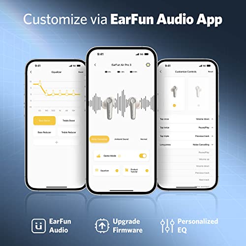 EarFun Air Pro 3 Noise Cancelling Wireless Earbuds, Qualcomm® aptX™ Adaptive Sound, 6 Mics CVC 8.0 ENC, Bluetooth 5.3 Earbuds, Multipoint Connection, 45H Playtime, App Customize EQ, Oat White