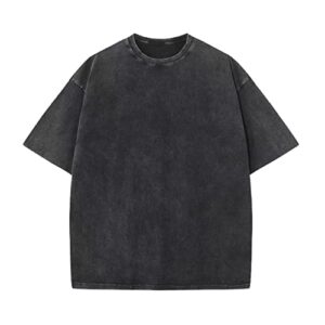 keepshowing men's cotton t-shirts oversized unisex short sleeves casual loose wash solid basic tee tops(a-black xl)