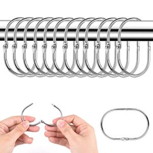 evooka shower curtain hooks rings,12pcs rustproof metal shower hooks for shower curtain,glide smoothly oval shower rings for curtain,shower curtain rings for bathroom shower rod（silver）