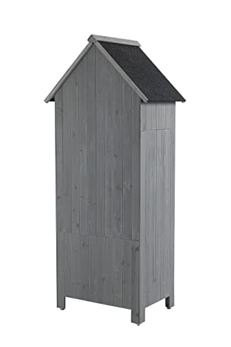 Wooden Garden Tool Storage Cabinet, Fir Wood Garden Storage Shed, Weather Resistant, Easy to Assemble, Storage Sheds Organizer for Home, Yard, Outdoor (Grey)