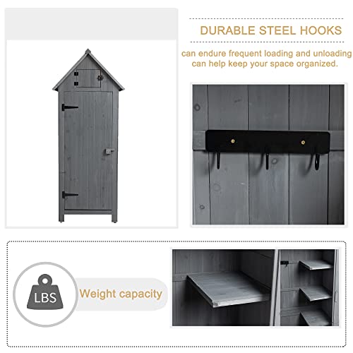 Wooden Garden Tool Storage Cabinet, Fir Wood Garden Storage Shed, Weather Resistant, Easy to Assemble, Storage Sheds Organizer for Home, Yard, Outdoor (Grey)