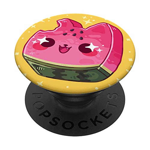 Cute Pink Cat Funny Cat Lover Watermelon Face PopSockets Swappable PopGrip