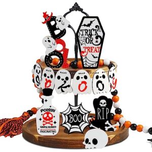 ccinee 12pcs halloween tiered tray decoration set halloween farmhouse decor boo ghost halloween wooden signs farmhouse rustic tiered tray decor for home table houseroom party supplies