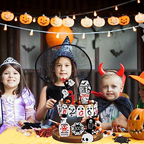 CCINEE 12Pcs Halloween Tiered Tray Decoration Set Halloween Farmhouse Decor Boo Ghost Halloween Wooden Signs Farmhouse Rustic Tiered Tray Decor for Home Table Houseroom Party Supplies